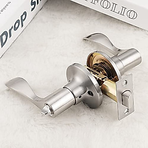 GOBEKOR 5 Pack Brushed Nickel Door Handle Interior Door Levers Privacy for Bedroom Bathroom Door Lock Keyless Wave Lever Door Handles