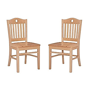 Linon Slat Back Natural Wood Finish Made in America Set of 2 Brock Dining Chair