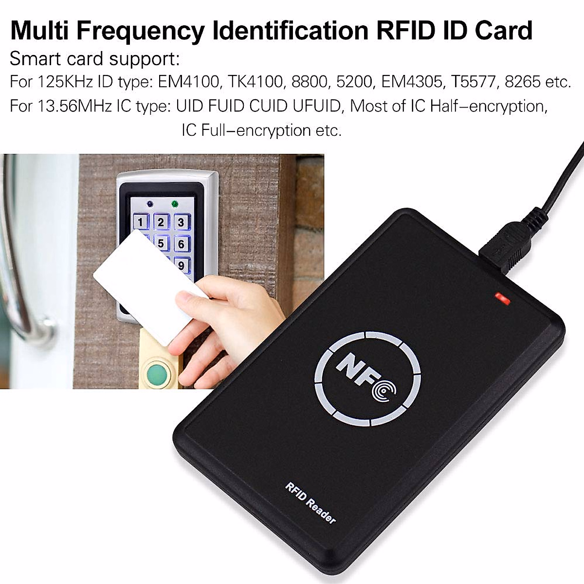 TO BE SECOND JASAG 13.56MHz IC Card Copier NFC Reader 125KHz RFID Reader Writer Duplicator Smart Card Programmer with IC Encrypted ID Composite Buckle Writable Key Fob Cards black NS106+3+3