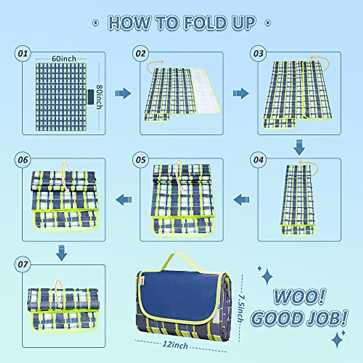 GORDITA Extra Large Picnic & Outdoor Blanket for Water-Resistant Handy Mat Tote Great for Outdoor Beach, Hiking Camping on Grass Waterproof Sand Proof (Bule)