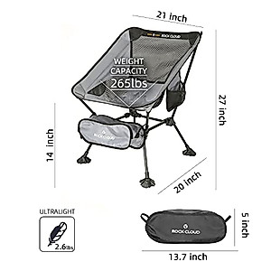 ROCK CLOUD Portable Camping Chair Ultralight Folding Chairs Outdoor for Camp Hiking Backpacking Lawn Beach Sports, Grey