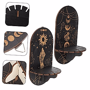 CIYODO 2pcs Storage Wall Shelves Black Wall Shelves Ornament Display Stand Crystals Stones Wall Shelf Stone Shelf Wooden Crystal Rack Ledge Base Hand Frame Party Display Holder Black Shop