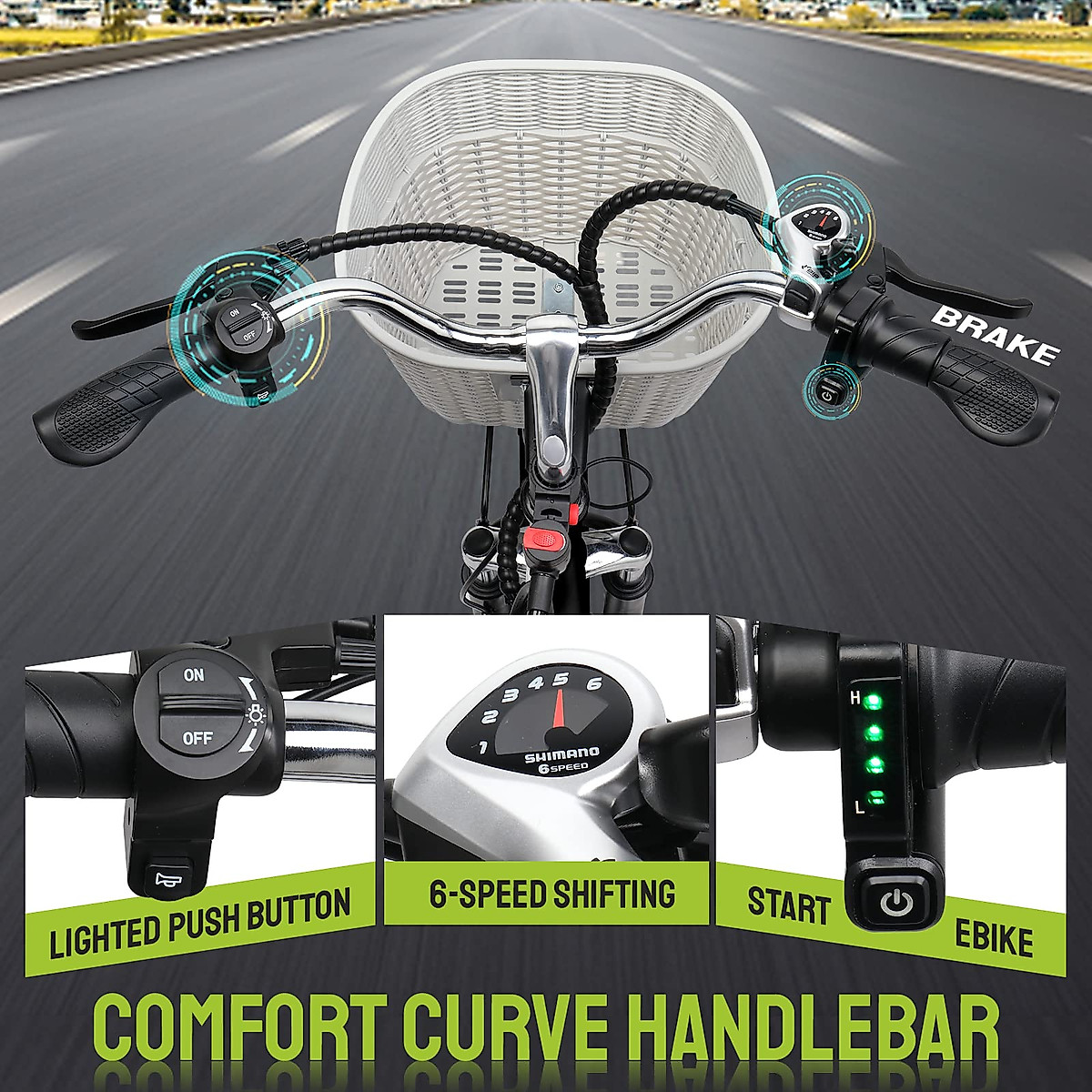 PEXMOR Electric Bike for Adults, 350W (Peak 500W) City Commuter Ebike w/36V 12.5AH Removable Battery, 26" Cruiser Electric Bicycle 6-Speed | Dual Shock Absorber, Complies to UL2849