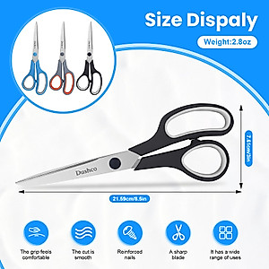 Scissors, Dushco 8.5 Inch Multipurpose Scissors Bulk Set of 3 Pack, Ultra Durable and Sharp 2.5mm Thick Scissors for Office Home School Sewing Fabric Craft Supplies, Soft Comfort-Grip Right/Left Hand