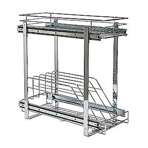 Household Essentials Glidez Multipurpose Chrome-Plated Steel Pull-Out/Slide-Out Dual-Sliding Storage Organizer for Cookware and Bakeware - 2-Tier Design - Fits Standard Size Cabinet or Shelf, Chrome