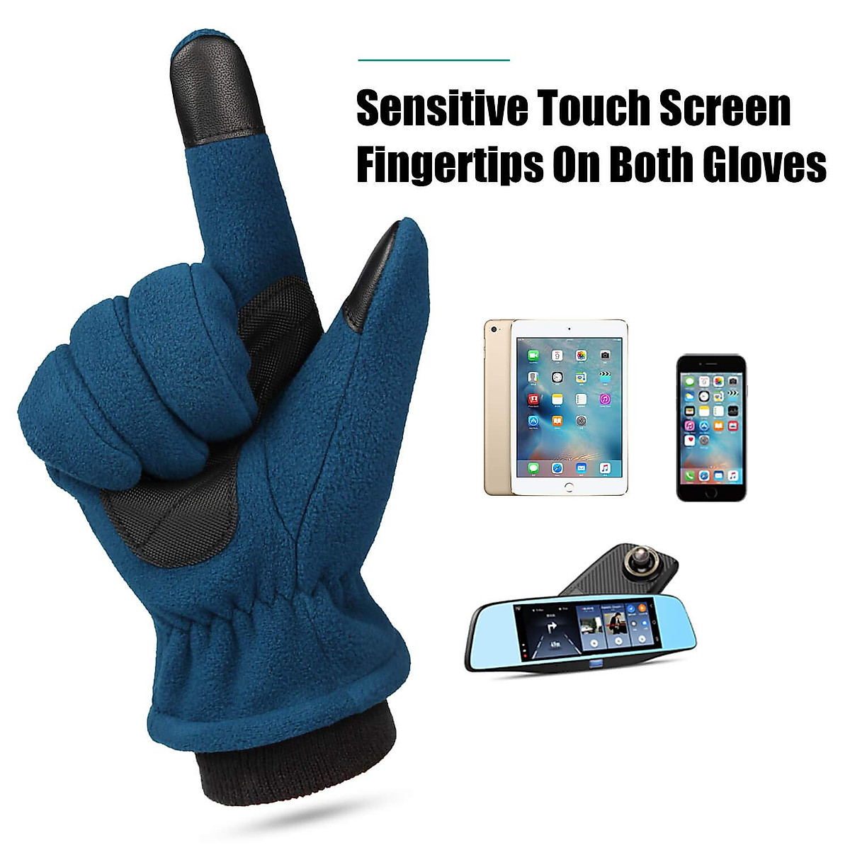 OZERO Winter Waterproof Gloves for Men: Women Gloves for Running Touchscreen - L Size & Blue
