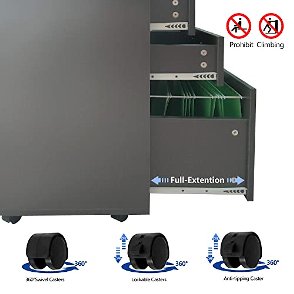 Koifuxii Wood Filing Cabinet for Home Office 3 Drawer,Vertical File cabinets for Home Office,Mobile Lateral Rolling Filing Cabinet, Printer Stand with Storage,for Letter/Legal / A4 Size Files