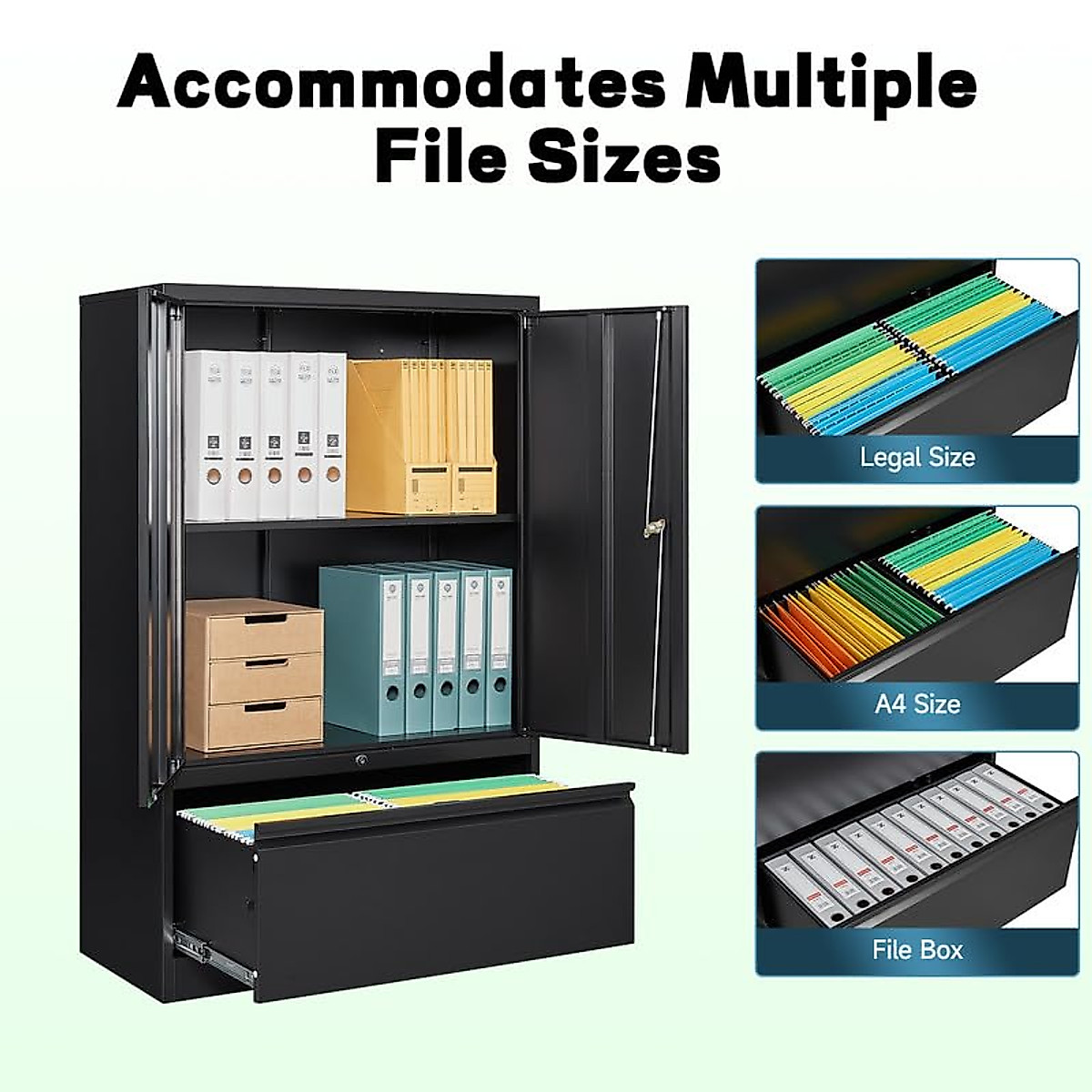 AFAIF Metal File Cabinets, Lateral Filing Cabinet with 1 Drawers,51" H File Cabinet for Home Office, Office Storage Cabinet with Adjustable Storage Shelves for Letter/Legal/A4 Size Files,Black