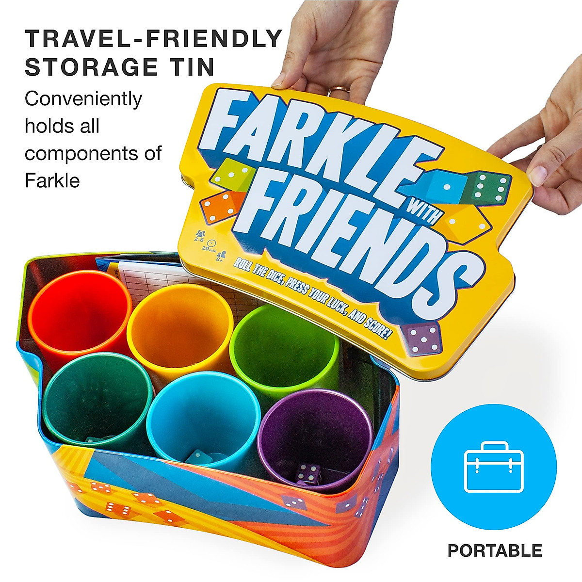 Brybelly Farkle with Friends - 2-6 Player Dice Game for Family Game Night - Includes 6 Dice Cups, 36 Dice, Scorecards, and Instructions