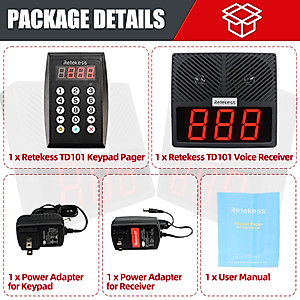 Retekess TD101 Queue Calling System,Take A Number System, Larger LCD Screen,8 Broadcast Types,Waiting Number System for Restaurant, Hospital,Bank(1 Display +1 Numeric Keypad)