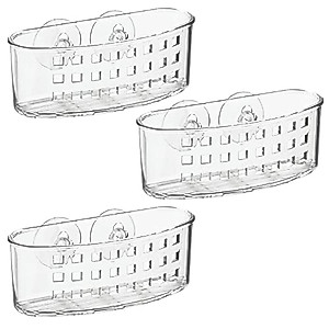 mDesign Plastic Suction Shower Caddy Storage Basket - Soap and Sponge Holder for Bathroom Organization of Body Wash, Loofahs, Razors, Small Shampoo and Conditioner Bottles, Bath Bombs - 3 Pack - Clear