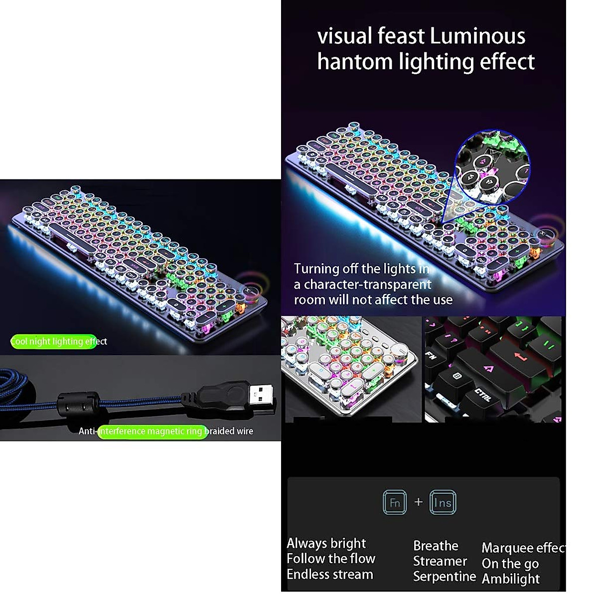 ARCH Mechanical Gaming Keyboard and Mouse Combo 104 Keys Keyboard Computer Ergonomic Programmable Mouse for PC Gamer Computer Laptop (Color : Silver White-Green Shaft)