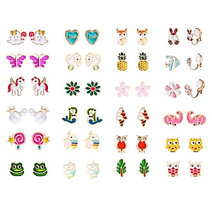 24 Pairs Clip On Earrings For Women Animal Butterfly Flower Colorful Hypoallergenic Non Pierced Fake Earring (#Style 02)