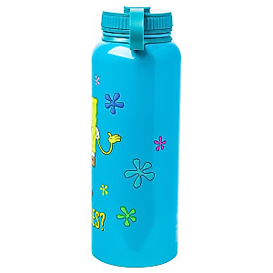Silver Buffalo Spongebob Sup Fishes Stainless Steel Water Bottle With Twist Lid, 42 Ounces