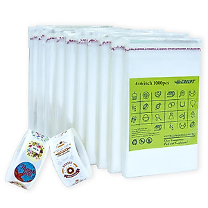 1000 Count 4×6 Resealable Cellophane Bags Self Adhesive, Clear Bag with Thank You Stickers for Cookie, Gifts, Favors, Cards, Candy and Products