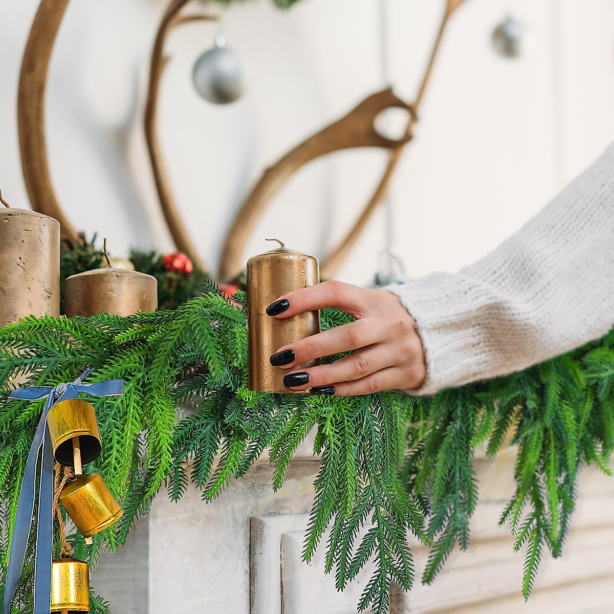 Jutom Christmas Real Touch Norfolk Pine Garlands Artificial Greenery Faux Christmas Norfolk Pine Garlands for Holiday Seasonal Indoor Home Decor Mantle(2 Pcs,60 Inches)