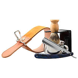 Grandslam Shaving Straight Razor Kit, Steel Cutthroat Straight Razor With Leather Strop, Sharp, Pure Badger Hair Shaving Brush with Wooden Handle,Shaving Bowl,Soap and Stand, Gift for Men