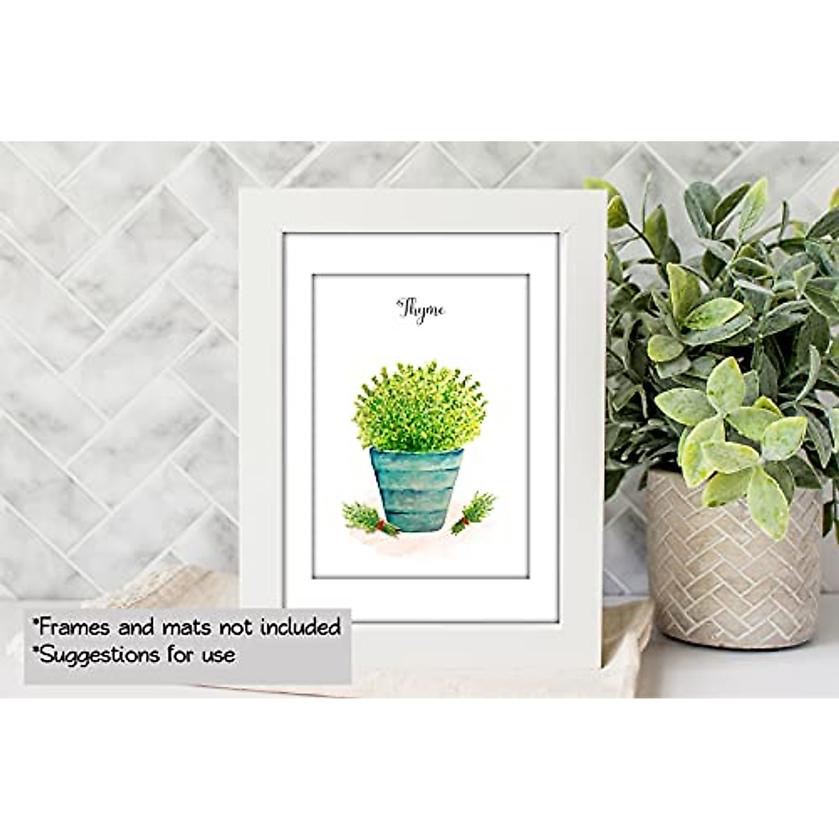 Kitchen Wall Art - Herbs Prints in Pots (Set of 7) - Farmhouse Decor - Unframed Botanical Prints (5x7)