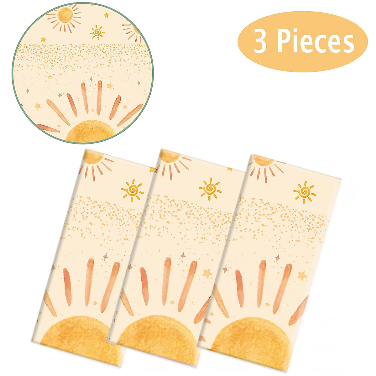 Oigco 3Pcs Boho Sun Birthday Party Tablecloths First Trip Around The Sun Party Decorations Disposable Plastic Table Covers Boho Baby Shower Supplies, 54 x 108 Inches