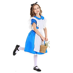 KFVZIU Girls Princess Costume Kids Halloween Costume Peter Pan Collar Blue Dress Princess Cosplay with White Apron Socks Hairband KF004XS