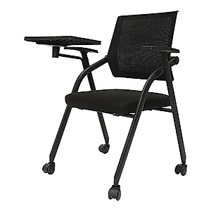 YIYIONCE 2 Pack Tablet Arm Chair, Office Guest Chairs & Reception Chairs with Wheels Foldable & Stackable Meeting Chair Black Mesh Bouncing Back Chair for Office Meetings & Reception| US Stock