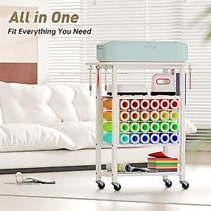 Organizers and Storage for Cricut Machines, Rolling Storage Cart/Shelf with 24 Vinyl Roll Holders, Cutting Machine Stand Workstation Cabinet Desk Stand for Cricut Craft Room Organization