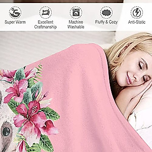 Watercolor Cartoon Sloth Throw Blanket for Couch Bed Flannel Lap Blanket Lightweight Cozy Plush Blanket for All Seasons 50"x70"