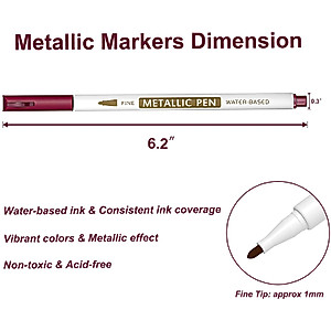 30 Pack Metallic Marker Pens, Lineon 24 Colors Fine Tip Paint Pens with 6 Stencils for DIY Craft Photo Album Rock Art Painting Card Making Glass Wood