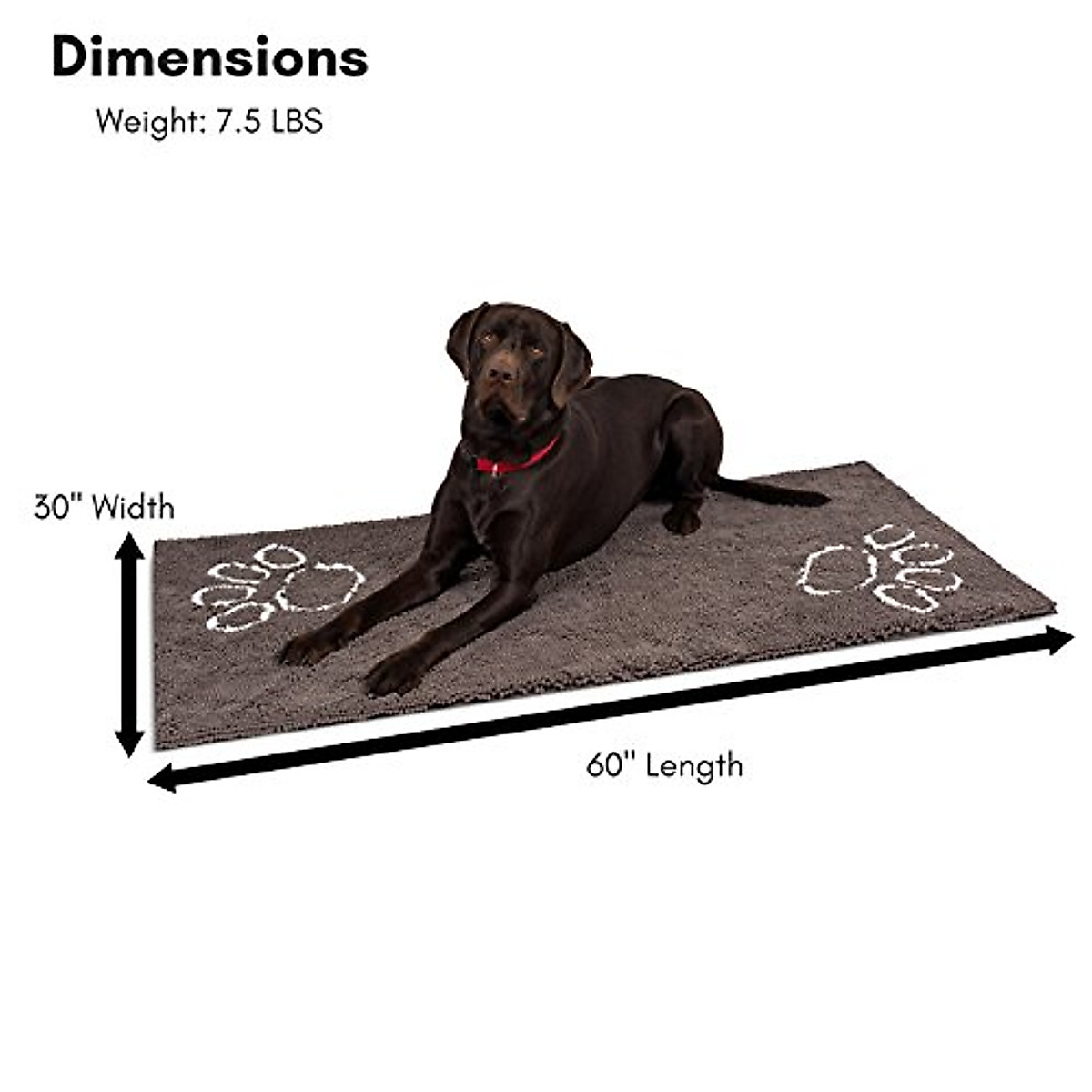 Internet's Best Chenille Dog Doormat - 60 x 30 - Absorbent Surface - Non-Skid Bottom - Protects Floors - Grey