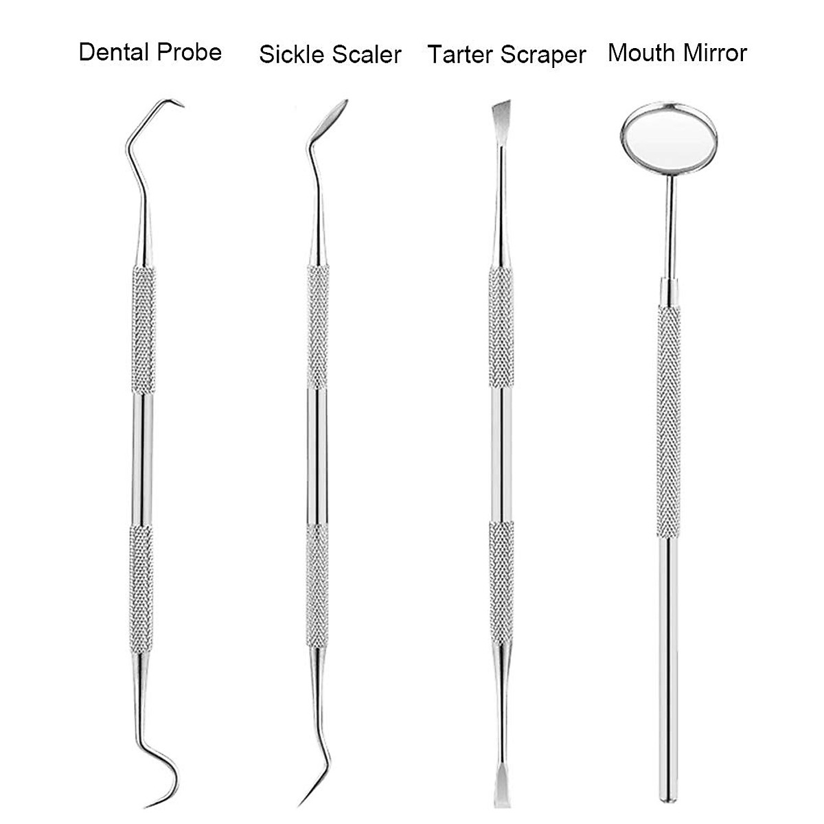 Angzhili Dental Hygiene Tool Set Stainless Steel Dental Probe, Mouth Mirror,Tarter Scraper and Sickle Scaler, Basic Examination Dental Kit Is Ideal for Personal and Pet(6.8 Inch)