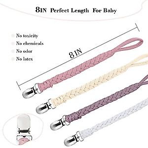 Pacifier Clip Holder for Boy and Girl Unisex Design Universal Handmade Braided Rope Paci Clip Easy to Use 4 Pack(Purple)