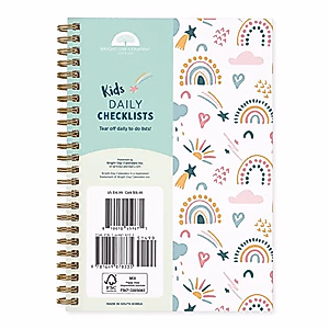 Kids To Do Chore List Daily Task Checklist Planner Time Management Notebook by Bright Day Non Dated Flex Cover Spiral Organizer 8.25 x 6.25 (Rainbows)