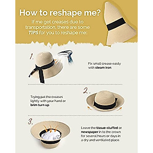 FURTALK Womens Beach Sun Straw Hat UV UPF50 Travel Foldable Brim Summer UV Hat