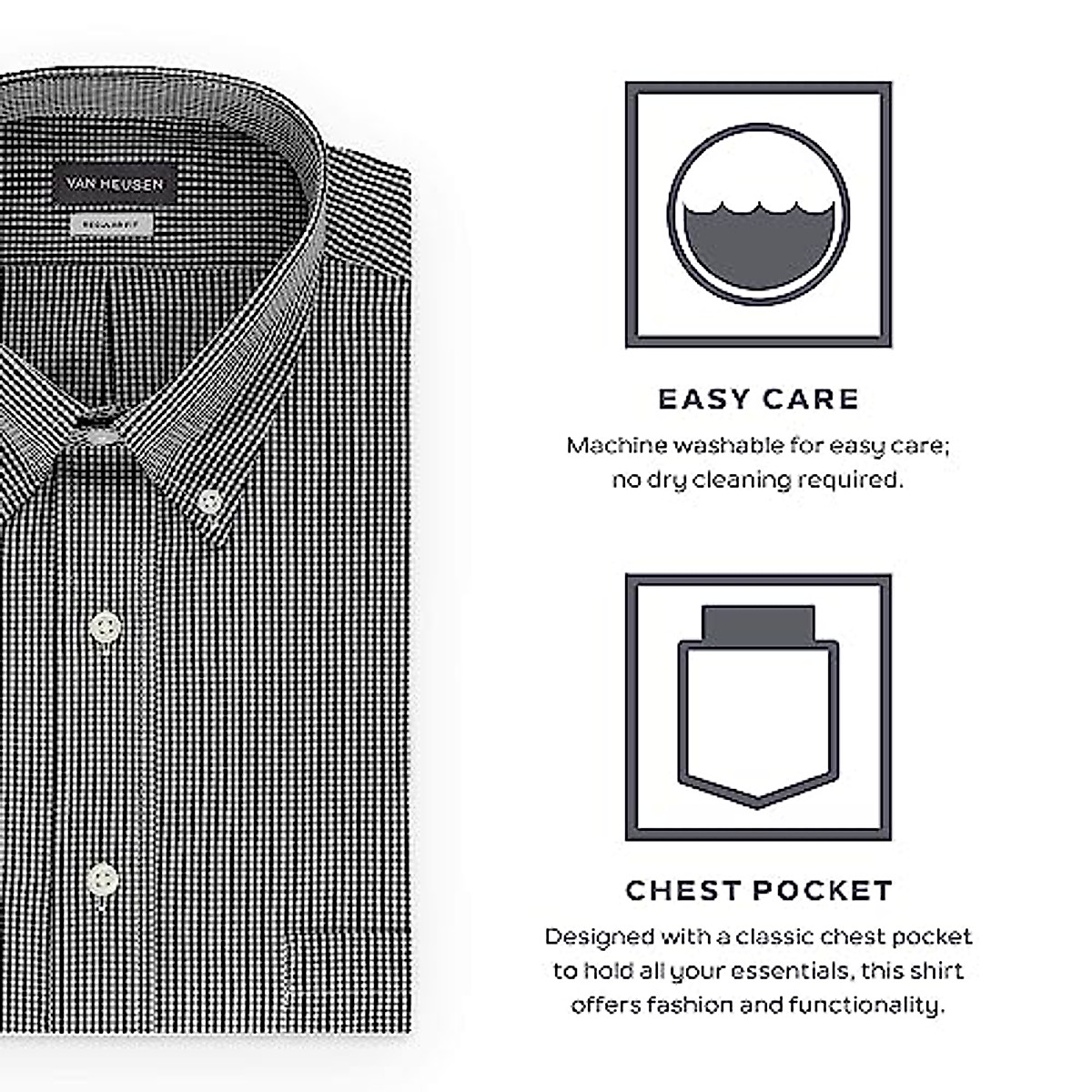 Van Heusen Men's Regular Fit Gingham Button Down Collar Dress Shirt, Green Chicory, Large