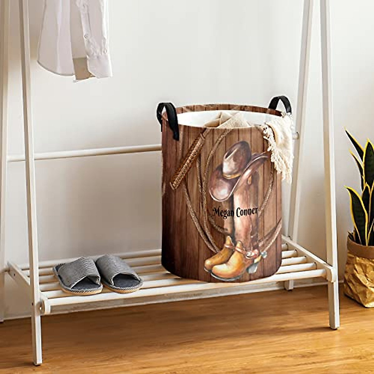 Cowboy Brown Personalized Laundry Basket ,Custom Foldable Storage Bins Laundry Hamper for Nursery Pet Toys Clothes