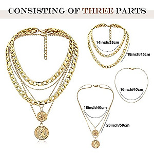MJartoria Gold Layered Necklaces for Women Trendy Retro Birthflower August Flower Coin Pendant Gold Chain Necklaces Dainty Chunky Link Chain Choker Necklaces for Girls Jewelry Birthday Gifts
