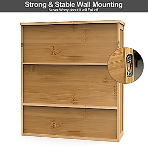 Purbambo Bathroom Wall Cabinet, Bamboo Wall Mount Medicine Cabinet Storage Organizer, Double Doors & 3 Tier Adjustable Shelf