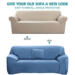 MIFXIN Stretch Sofa Cover Couch Slipcover 1 Piece Spandex Stretchy Couch Cover Furniture Protector for Sofa Couch Living Room Decor (Grey Blue, Sofa/3-seater)