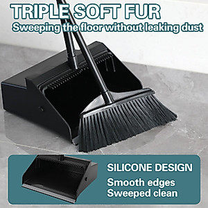 SB Broom with Dustpan Combo Set for Office, Indoor&Outdoor Sweeping,Broom and Dustpan Set,Large Size and Stiff Broom Dust pan with Long Handle,Stand Up Broom and Dustpan,Rectangular, Angular