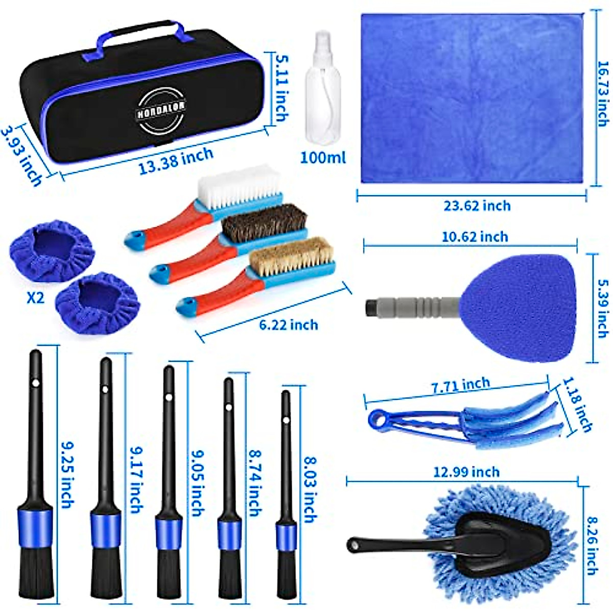 HORDALOR 17Pcs Car Interior Detailing Kit with Windshield Cleaning Tool, Detailing Brush Set, Leather & Textile Car Interior Brush,Car Duster, Car Interior Cleaning Kit,Complete Car Interior Care Kit