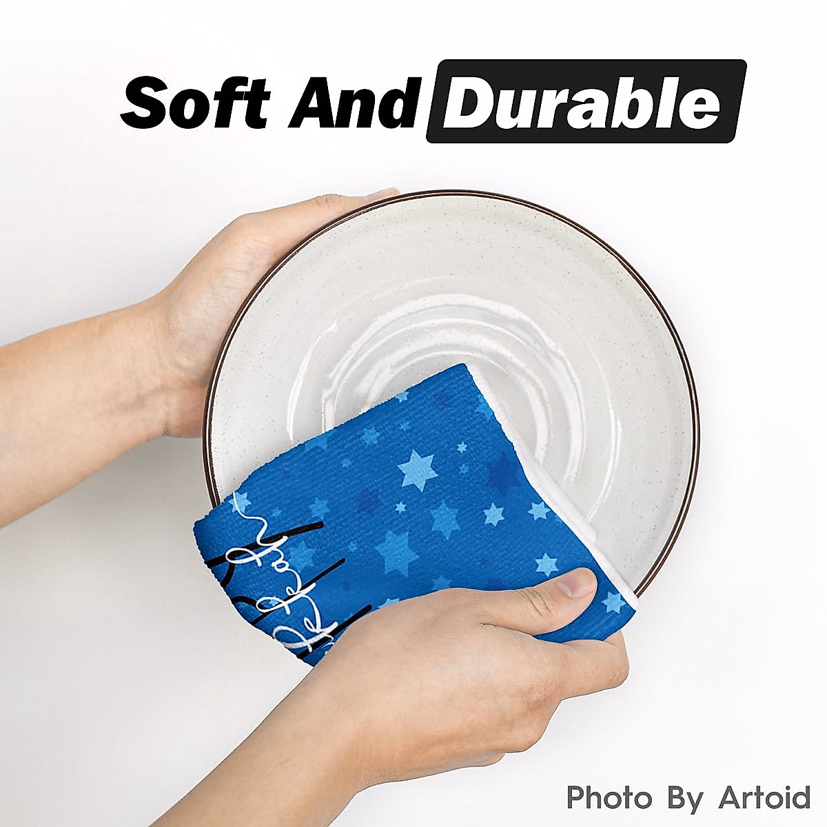 Artoid Mode Menorah Gnomes Stars Happy Hanukkah Kitchen Towels Dish Towels, 18x26 Inch Seasonal Christmas Decoration Hand Towels Set of 2