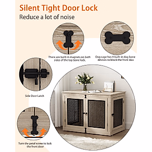 Furnipeture Wooden Dog Crate Furniture with Cushion,Heavy-Duty Dog Crate Side End Table Chew-Proof with Double Door,Modern Kennel for Large Dogs Indoor up to 60 lb - Grey (Size:37" L*23.6W*26" H)