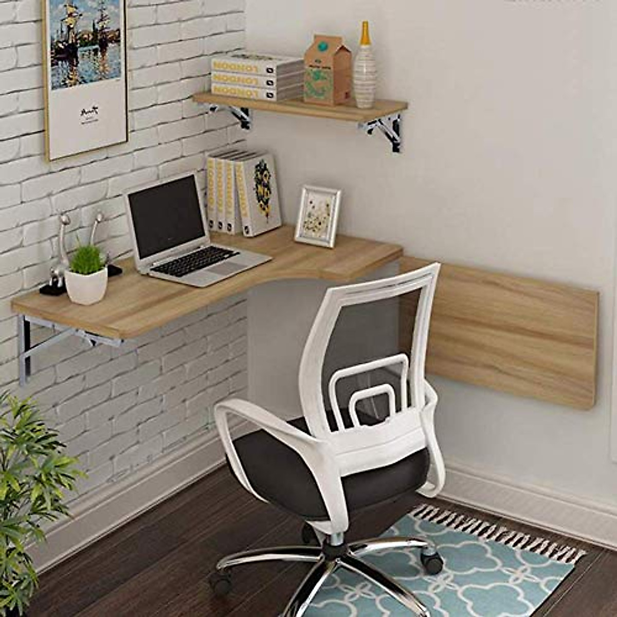PIBM Stylish Simplicity Shelf Wall Mounted Floating Rack Shelves Foldable Stainless Steel Triangle Bracket Solid Wood Waterproof Smooth Bearing Strong,8 Sizes, a , 40x2.6x17cm