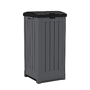 Suncast 39-Gallon Resin Outdoor Hideaway Trash Can with Lid for Backyard, Deck, or Patio, Gray