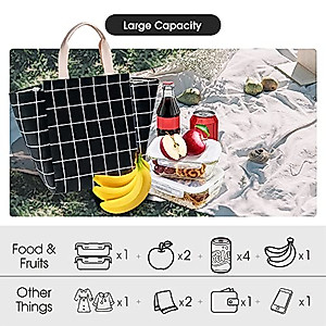 HOMESPON Reusable Lunch Bag Insulated Lunch Box Canvas Fabric with Aluminum Foil, Lunch Tote Handbag for Women,Men,Office (Black Plaid)