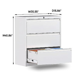 SUXXAN Metal Lateral Filing Cabinet with 3 Drawer,Locking Home Office Steel Files Cabinet with Letter/Legal Size,Anti-tilt Structure,Assembly Required(15.86" D x 35.55" W x 40.86" H)