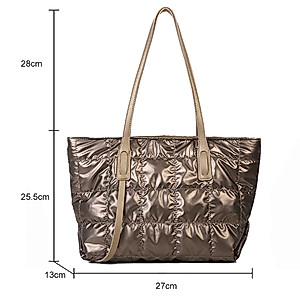 JQWYGB Puffer Tote Bag for Women - Large Puffy Tote Bag Purse Soft Padded Cotton Quilted Crossbody Bags Handbags for Travel Shoping (C Champagne)