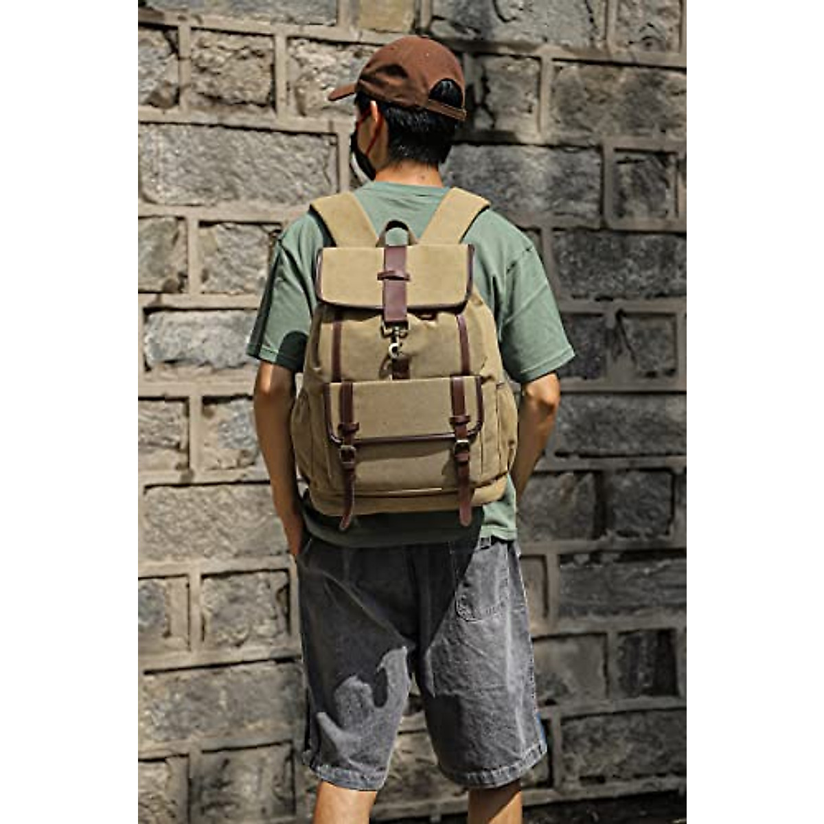 Creaweal Canvas Backpack Vintage Backpack Rucksack Men & Women Bookbag Fits 15.6-17 Inch Laptop Backpacks Lightweight (Upgrade-Brown)