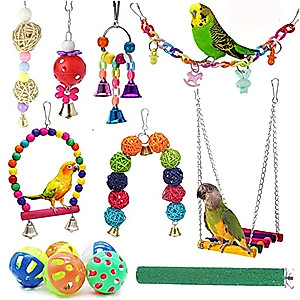 NA Allazone 17 PCS Bird Toys Parrot Swing Toys Pet Birds Cage Toys Chewing Hanging Bell Toys for Parrot, Cockatiel, Conures, Love Birds, Finches, Style 5