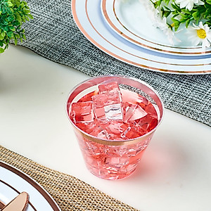 100 Pack Rose Gold Plastic Cups, 9 oz Clear Plastic Cups Tumblers, Elegant Rose Gold Rimmed Plastic Cups, Disposable Cups with Rose Gold Rim Perfect for Wedding, Thanksgiving Day, Christmas Party Cups